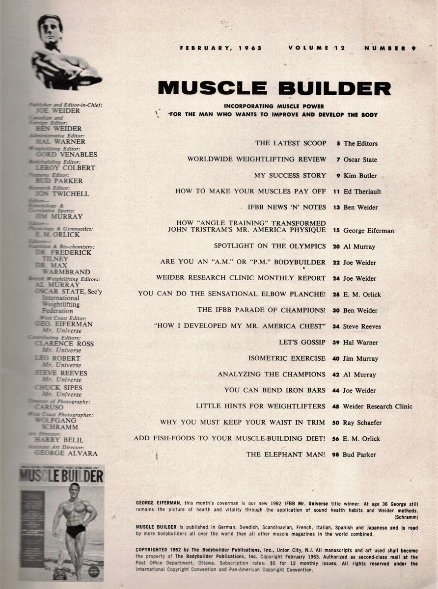 Muscle Builder Magazine / 1963 / February / John Tristram / Steve Reev ...
