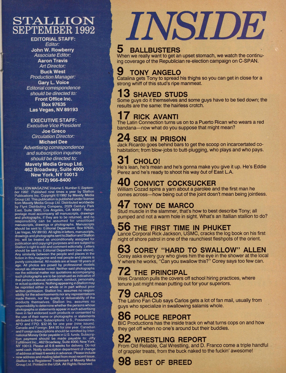 STALLION / 1992 / September / Tony DeMarco / Tony Angelo / Corey Allen ...